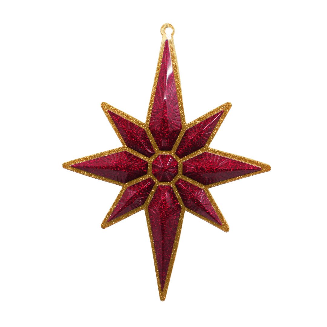 Christmas Star Ornament, Gold with Red, 8.5-inch - Very Christmas Inc!